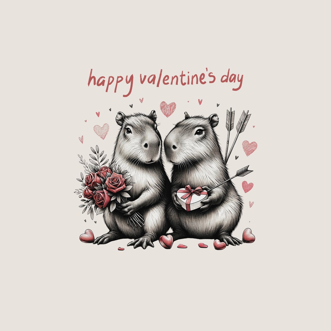Capybara Valentine's Illustration Romantic Animal Art - Etsy UK