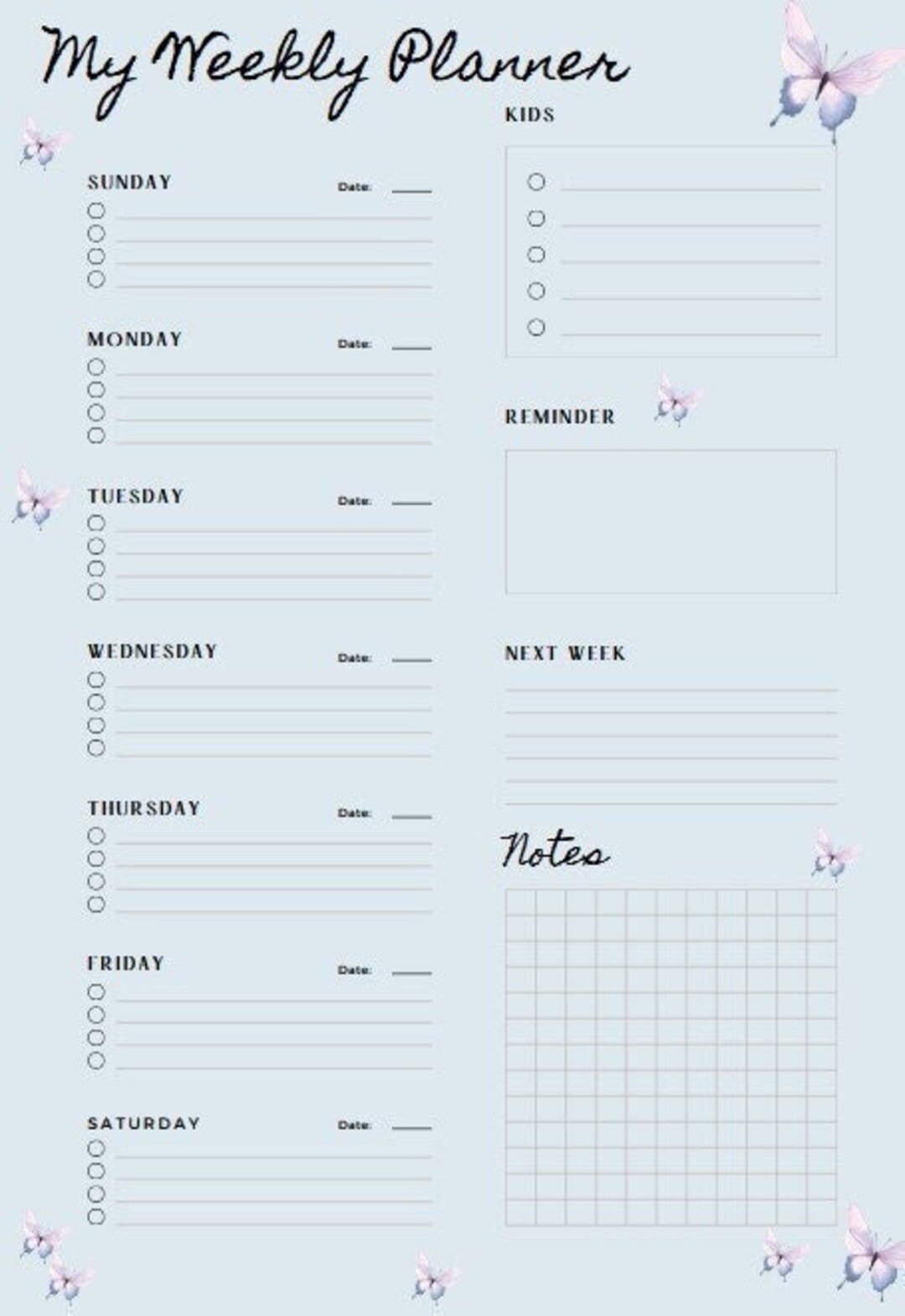 Printable Planner A4 Weekly Planner Digital Weekly Planner Undated ...