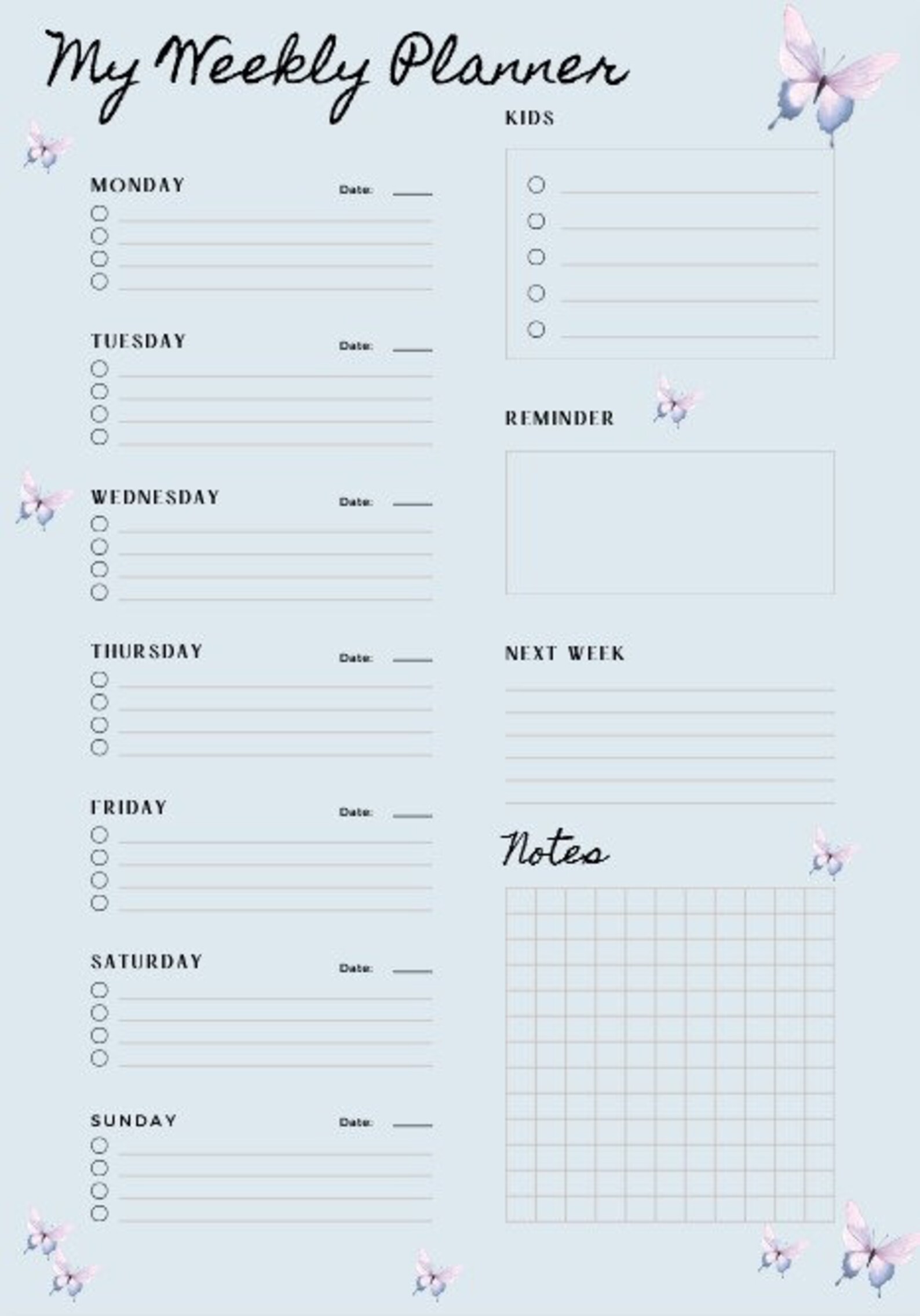 Printable Planner A4 Weekly Planner Digital Weekly Planner Undated ...