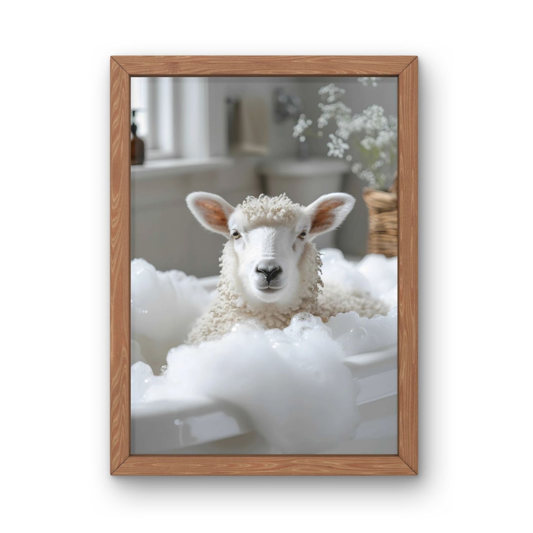 Sheep in Tub Printable Wall Art, Bathroom Wall Decor, Sheep Art, Animal ...