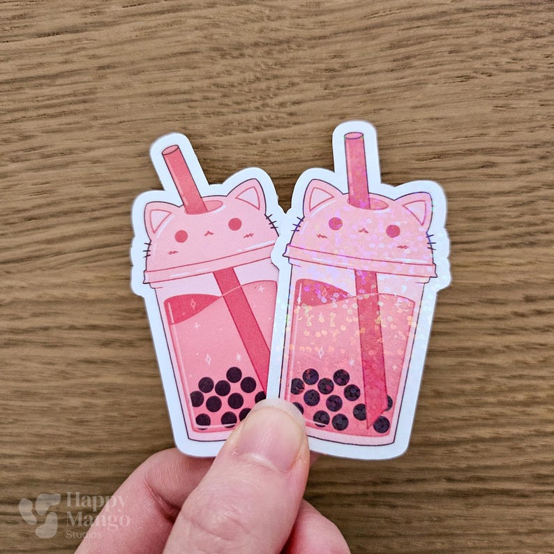 Cute Bubble Tea Animal Stickers, Kawaii Boba Tea Handmade Stickers for ...