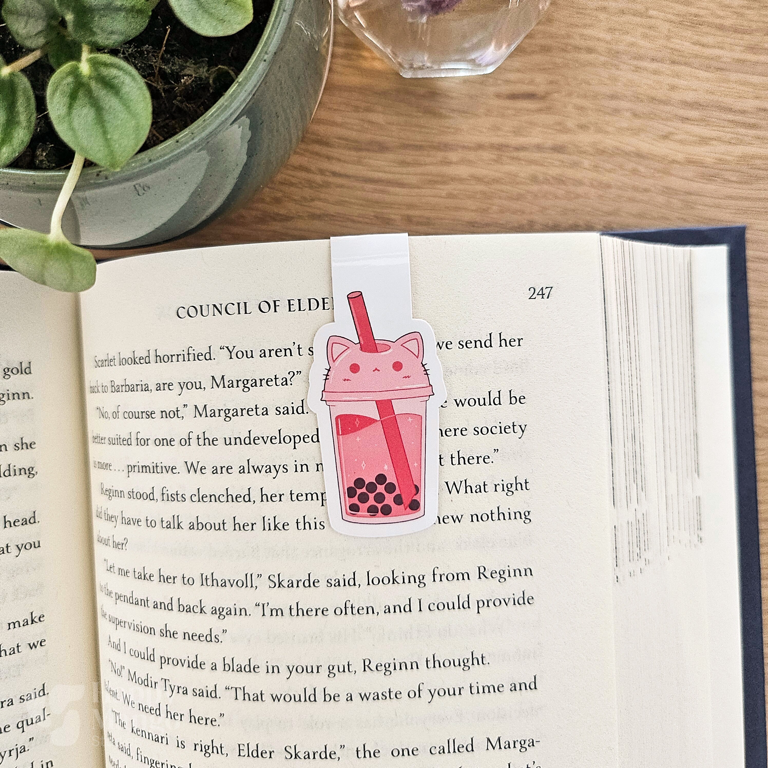 Cute Boba Tea Animal Handmade Magnetic Bookmark, Glitter or Glossy ...
