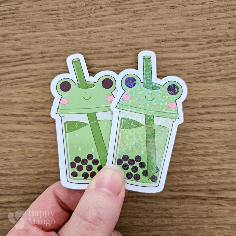 Cute Bubble Tea Animal Stickers, Kawaii Boba Tea Handmade Stickers for ...