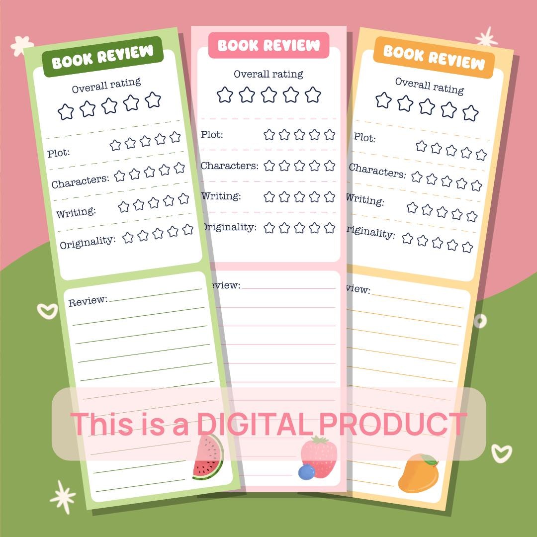 Printable Book Review Bookmarks - Fruit Themed Bookmarks - Reading ...