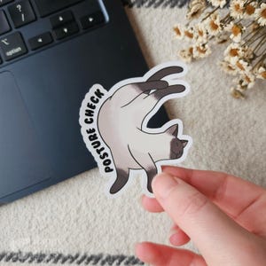 Posture Check, Funny and Cute Handmade Cat Sticker for Laptop, Journal ...