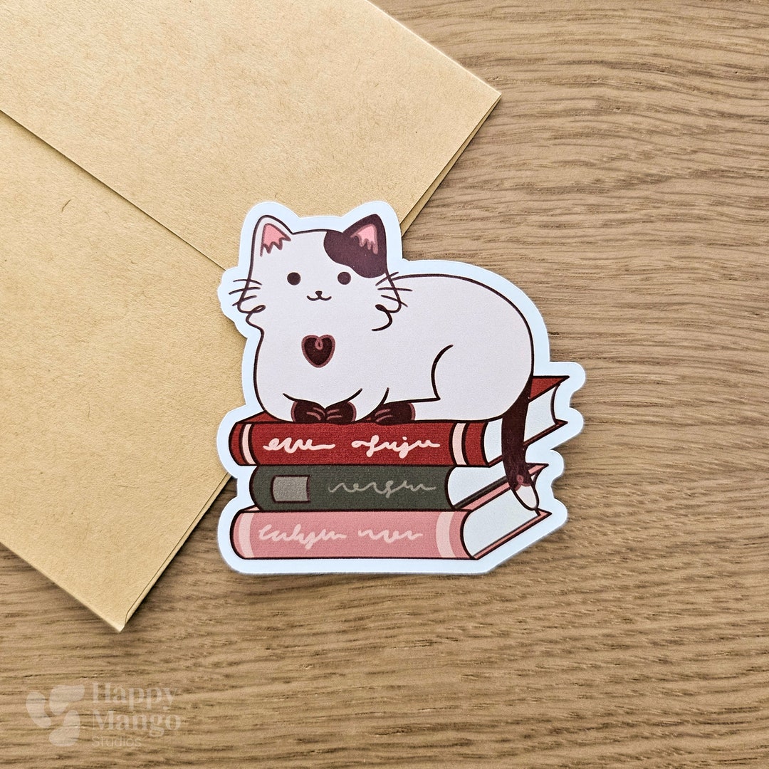 Miss Maeve the Cat Sitting on a Stack of Books Sticker Cute Vinyl Die ...