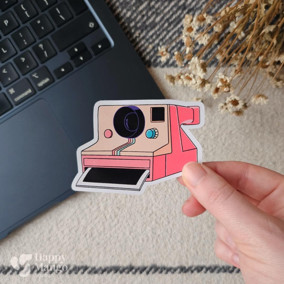 Pink Retro Polaroid Camera Sticker - Large Handmade Sticker - Perfect ...