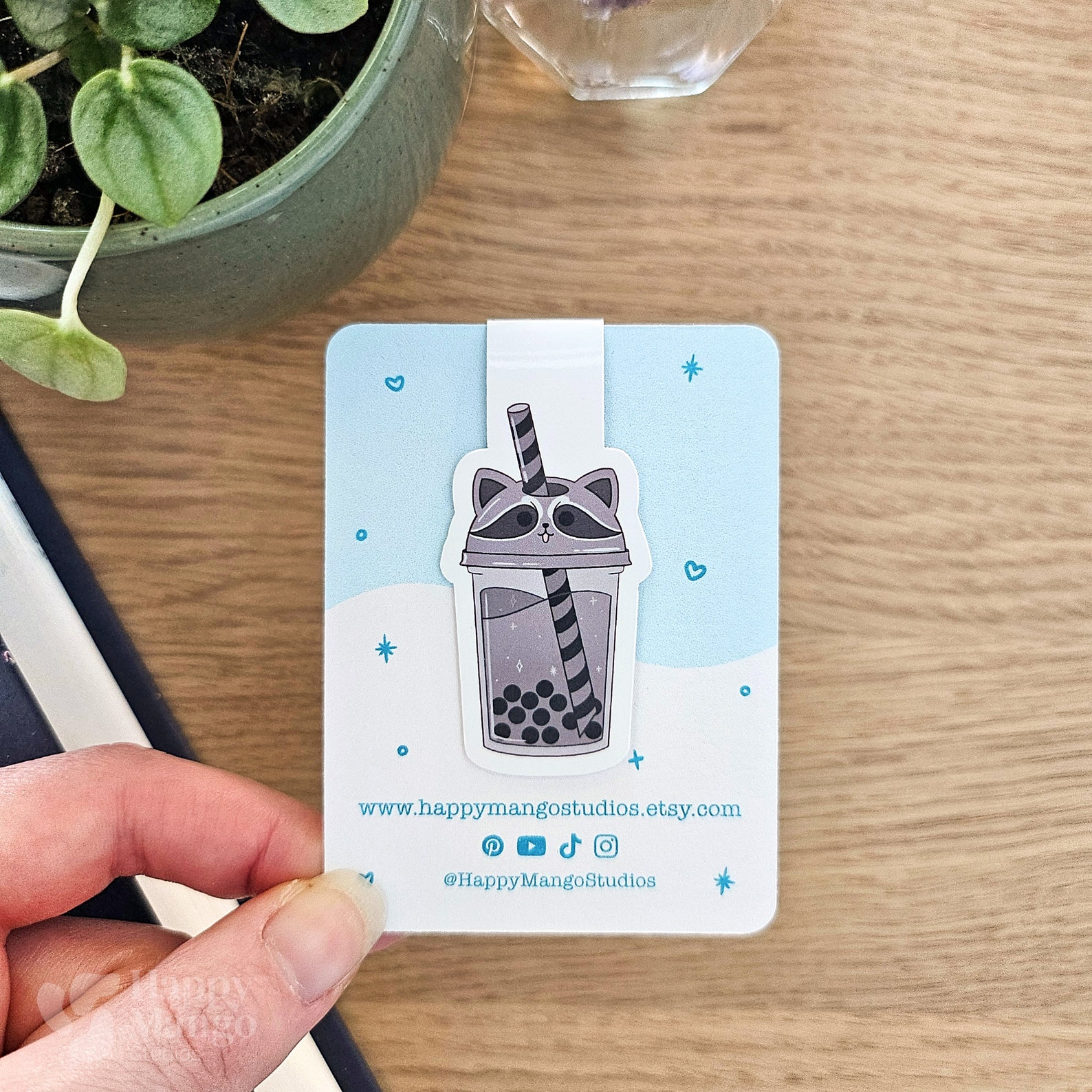 Cute Boba Tea Animal Handmade Magnetic Bookmark, Glitter or Glossy ...