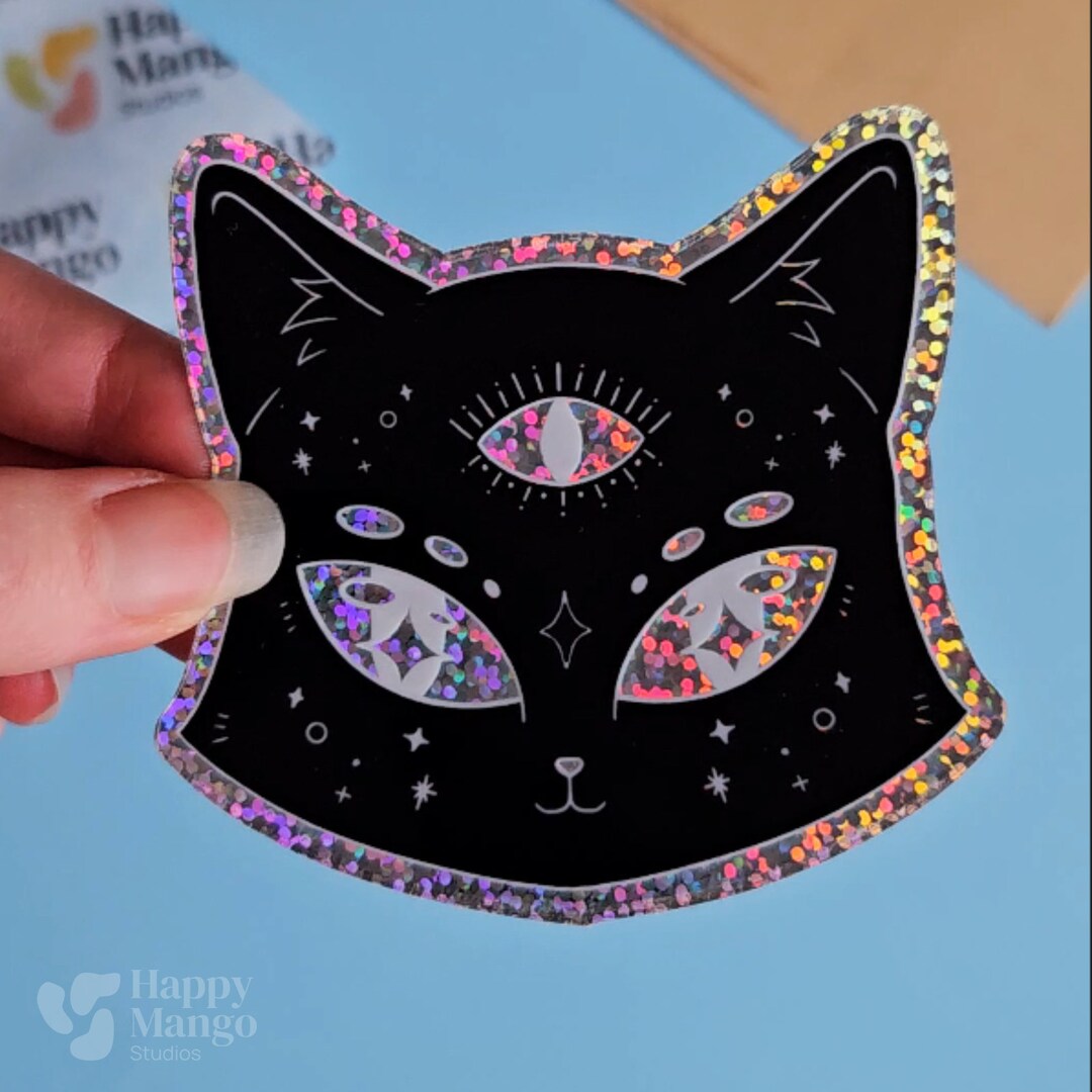 Celestial Cat Shiny Vinyl Sticker Glitter Water-proof for Laptop, Water ...