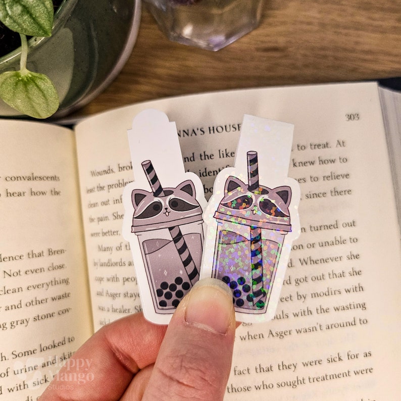 Cute Boba Tea Animal Handmade Magnetic Bookmark, Glitter or Glossy ...