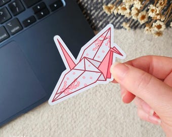 Sakura Origami Crane Sticker - Handmade Japanese Themed Art Sticker ...