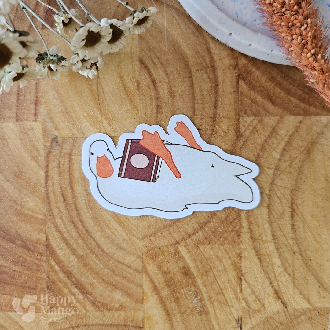 Duck With a Book Sticker, a Funny Handmade Animal Sticker for Laptop ...