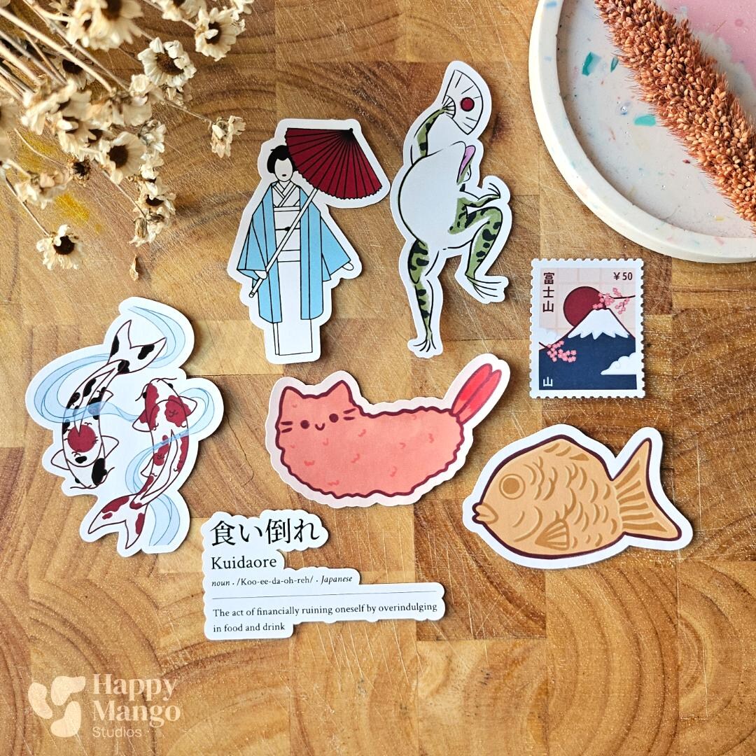 Japan Inspired Stickers - Set of 7 Japan Related Handmade Decals - for ...