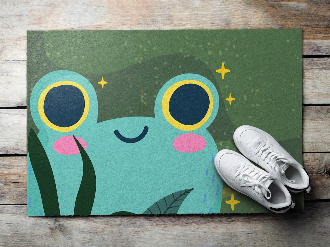 Cute Frog Welcome Mat, Personalized Doormat, Animal Pattern, Green ...