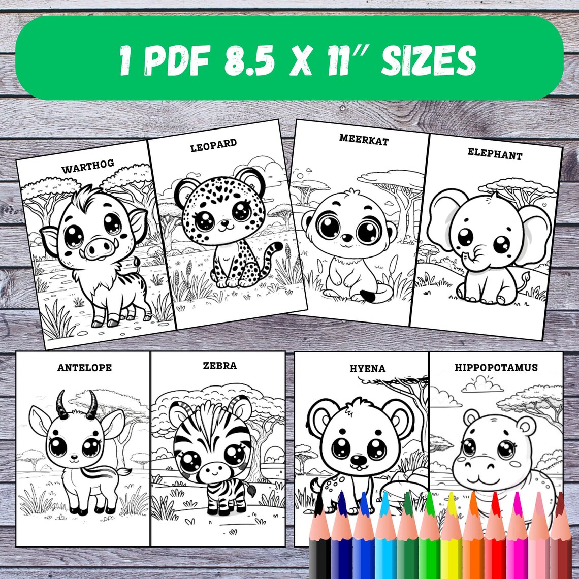 Printable Safari Animals Coloring Pages for Kids, 15 Coloring Pages for ...