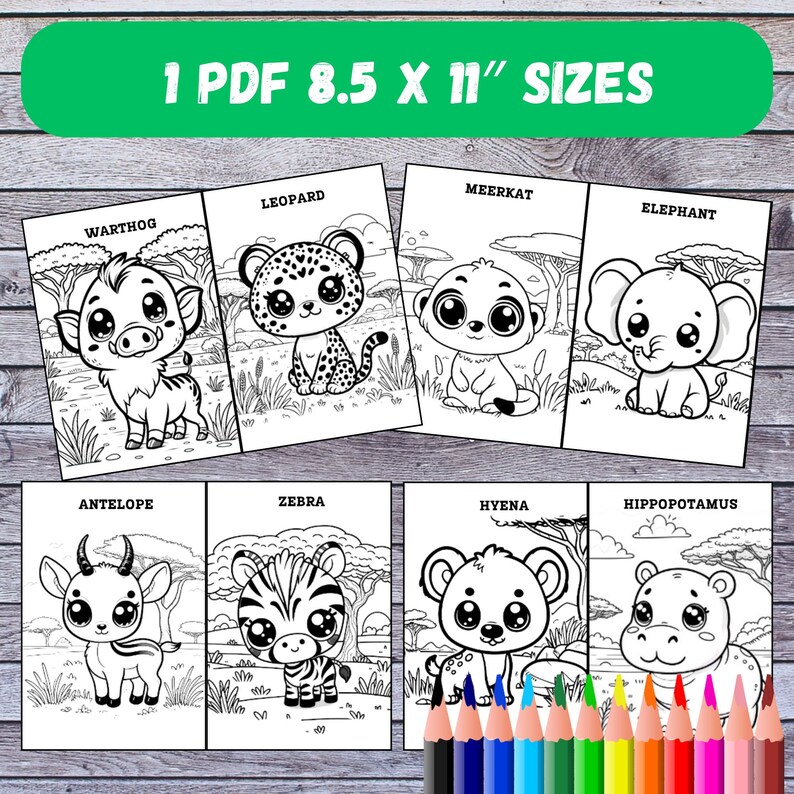 Printable Safari Animals Coloring Pages for Kids, 15 Coloring Pages for ...