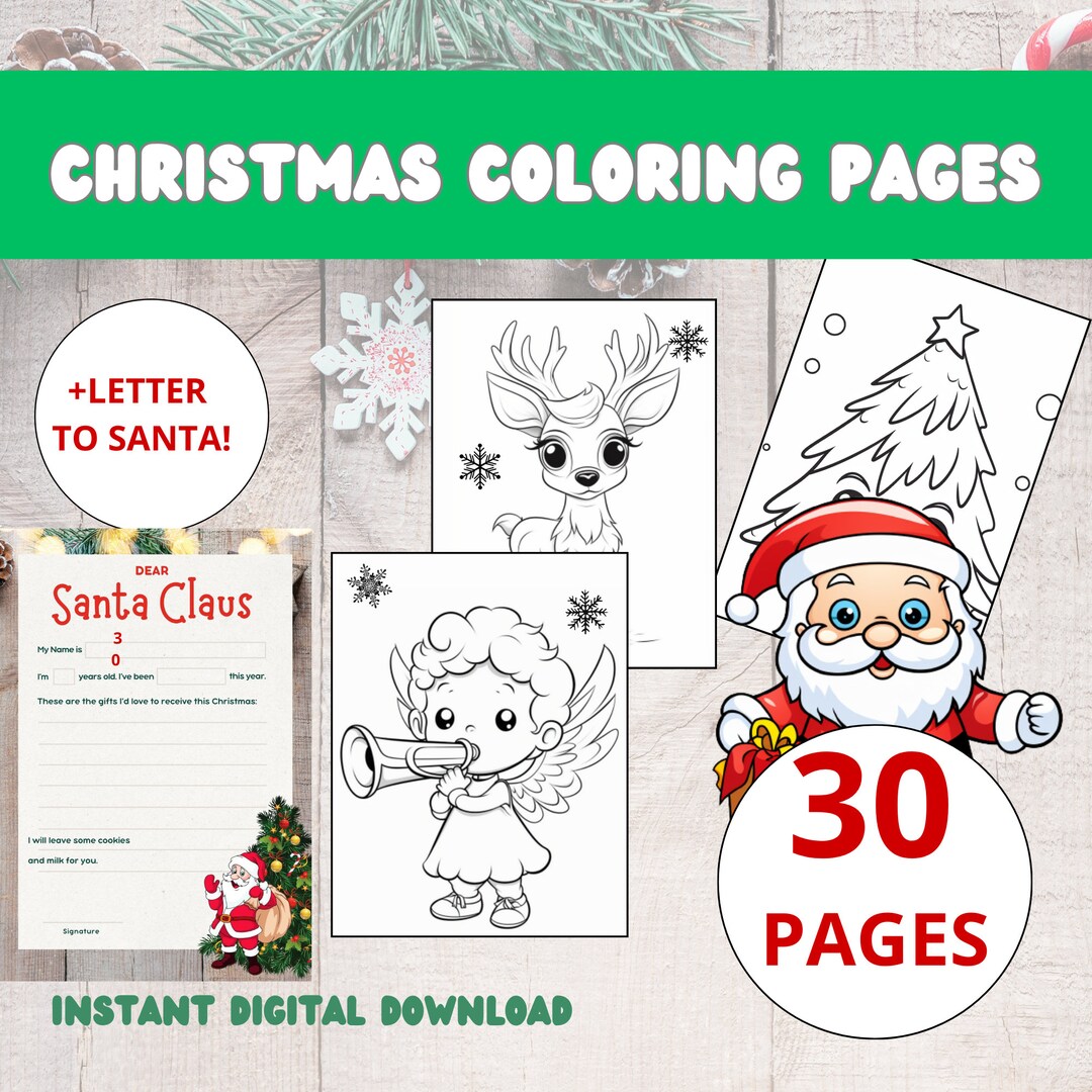 30 Christmas Coloring Pages Letter From Santa, Festive Digital Download ...