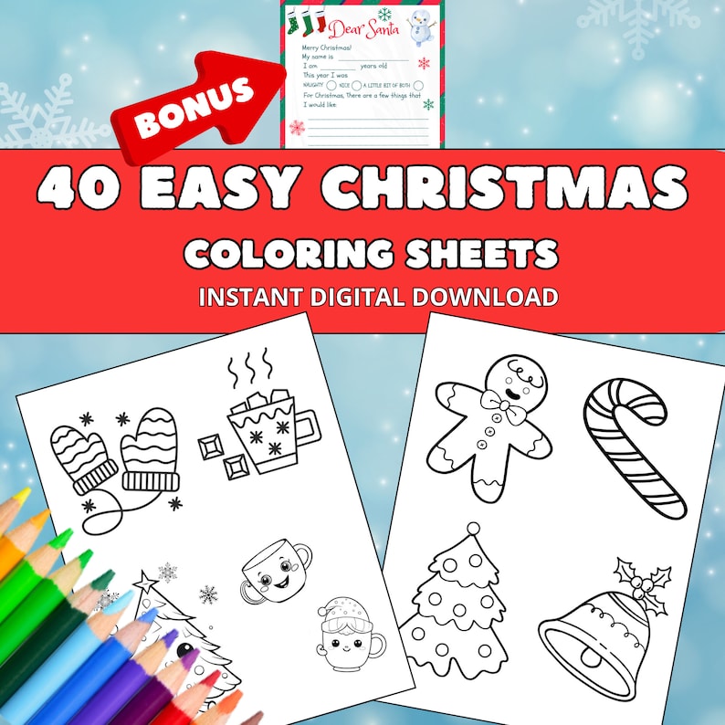 40 Easy Christmas Coloring Pages for Kids, Christmas Printable ...