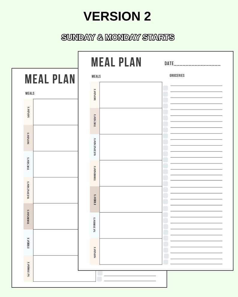 Weekly Meal Planner With Grocery List Printable Template, Food Planner ...