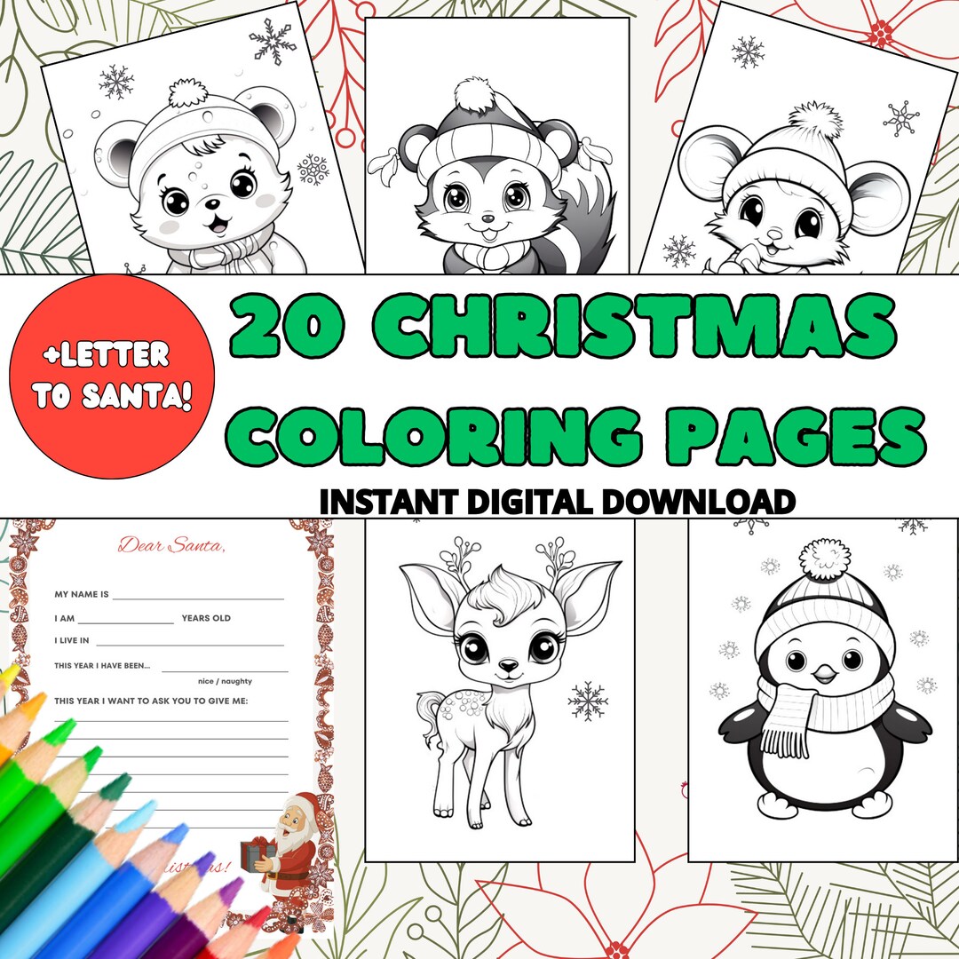 20 Christmas Baby Animals Coloring Pages Letter From Santa,festive ...