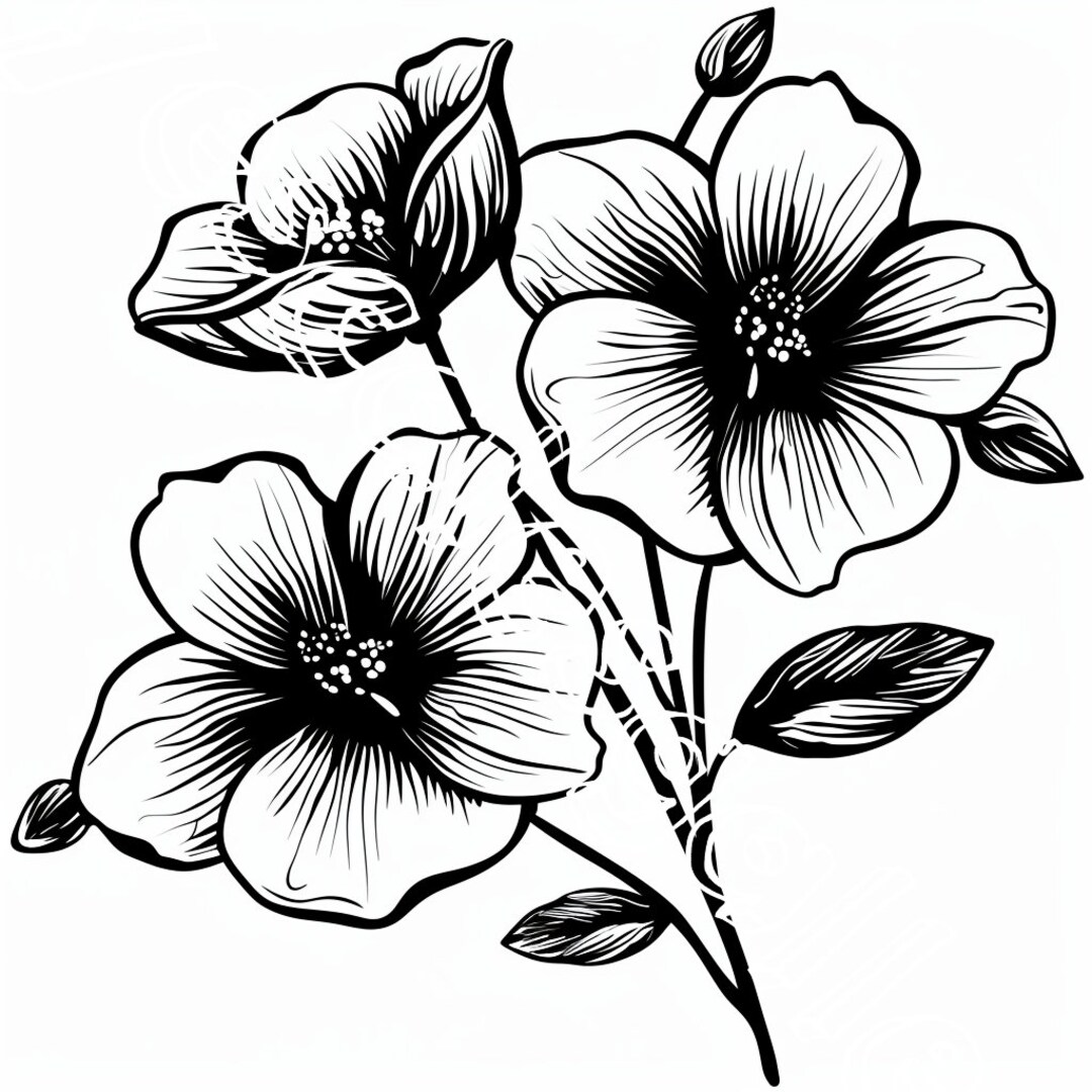 Black and White Flower Illustrations SVG, Floral Vector Designs ...