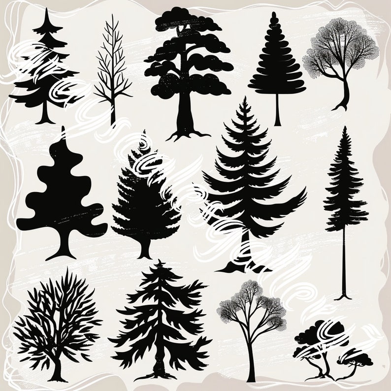 Black and White Tree Silhouettes SVG, Nature Vector Illustrations ...