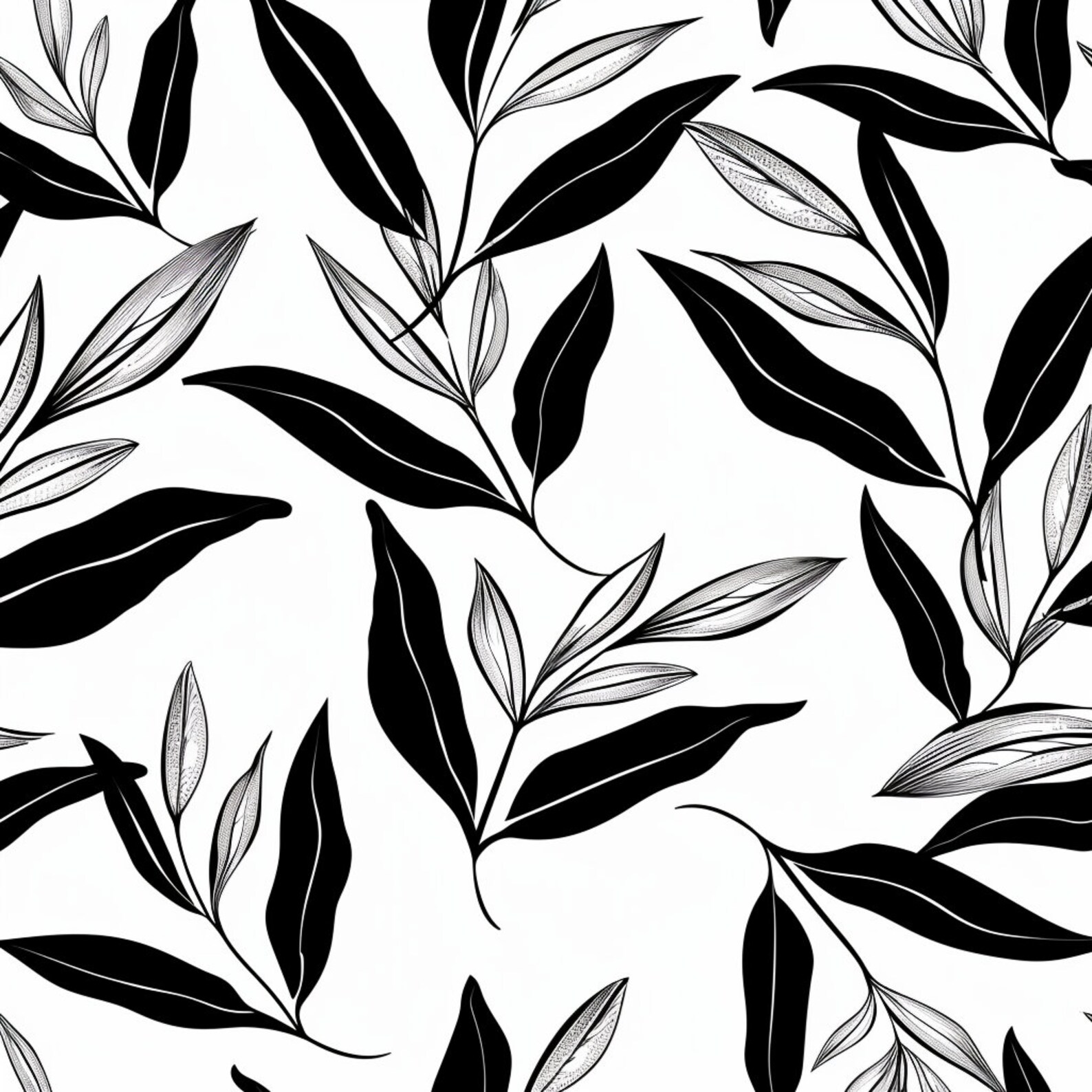 Black and White Leaf Patterns SVG, Botanical Vector Art, Digital ...