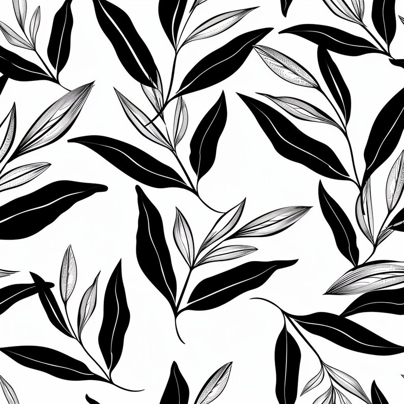 Black and White Leaf Patterns SVG, Botanical Vector Art, Digital ...