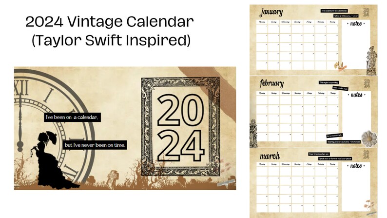 2024 Calendar Template Taylor Swift Inspired - Etsy