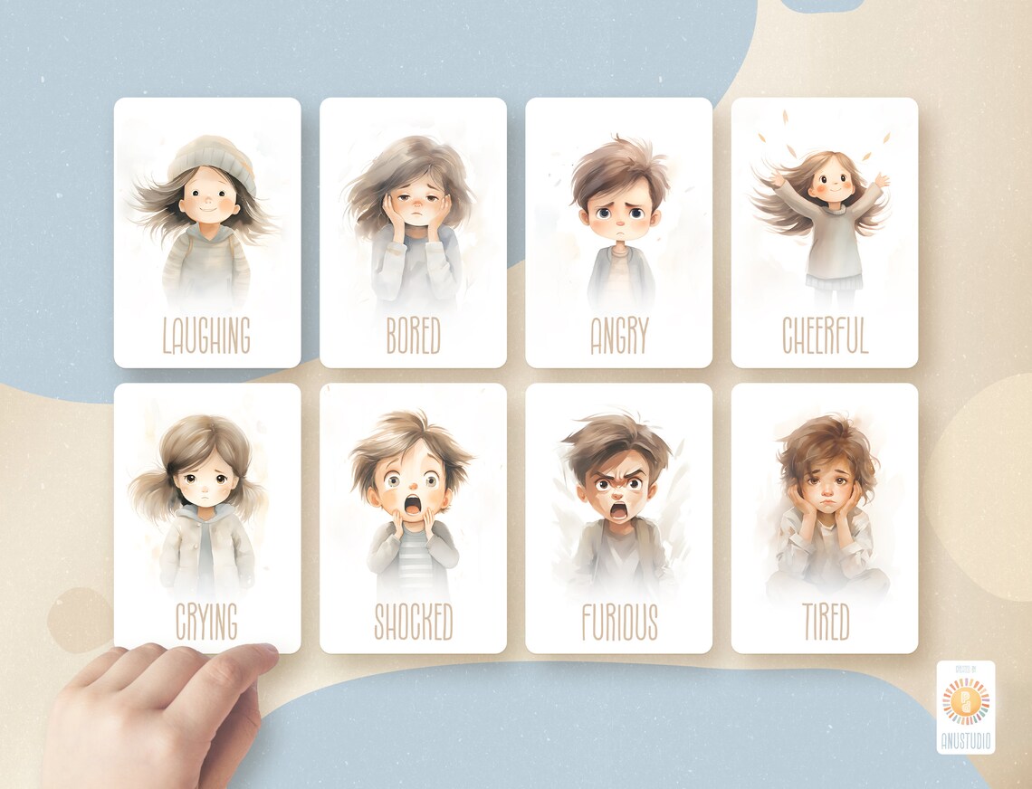 16 Emotions Flashcards, Feelings Flashcards, Montessori Toddler ...