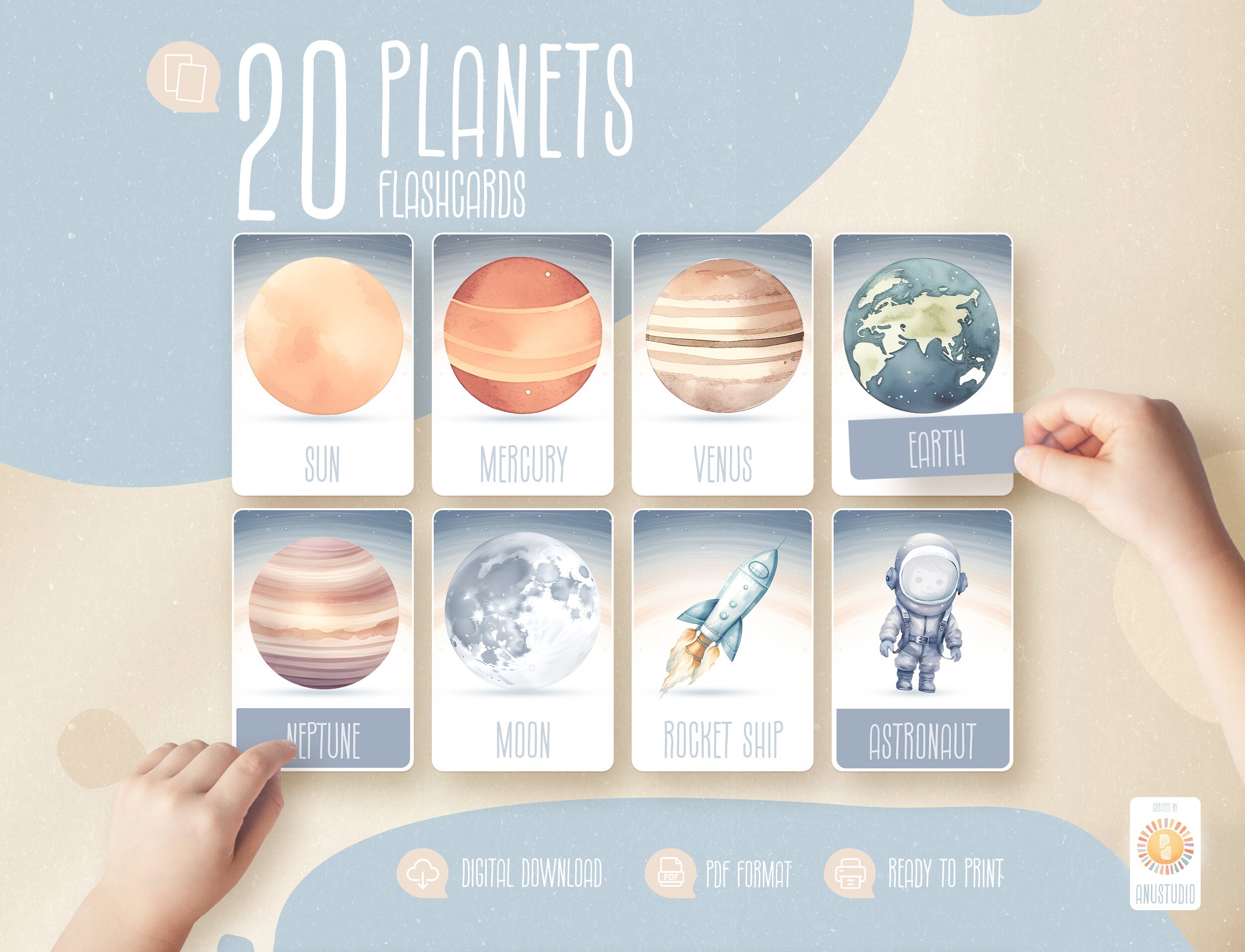 Planets Flashcards for Kids, Montessori Toddler, Solar System Flash ...
