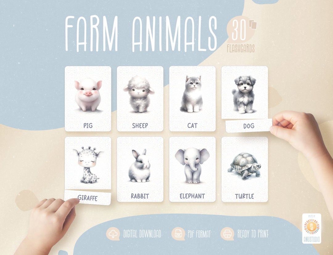 30 Farm Animals Cards, Pre-school Cards, Montessori Toddler, Homeschool ...