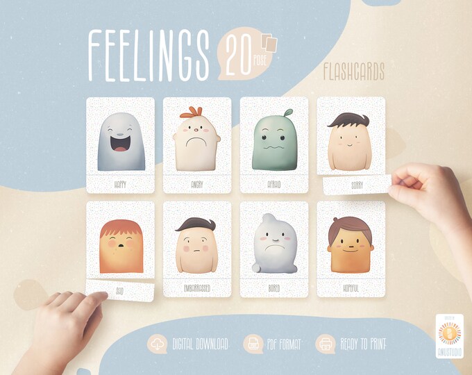 Montessori EMOTIONS Flashcards, Feelings Flashcards for Kids, Printable ...