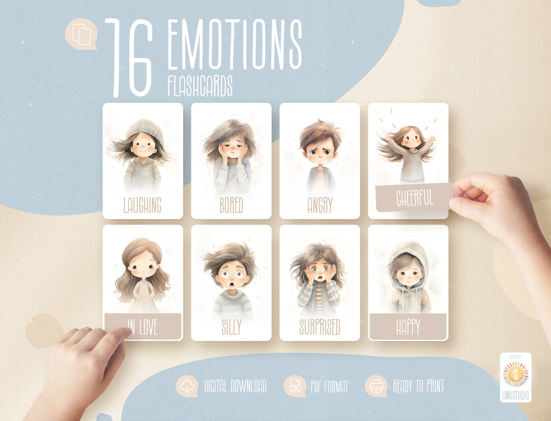 16 Emotions Flashcards, Feelings Flashcards, Montessori Toddler ...