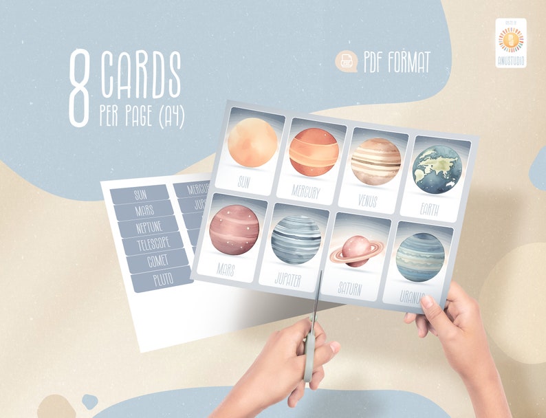 Planets Flashcards for Kids, Montessori Toddler, Solar System Flash ...