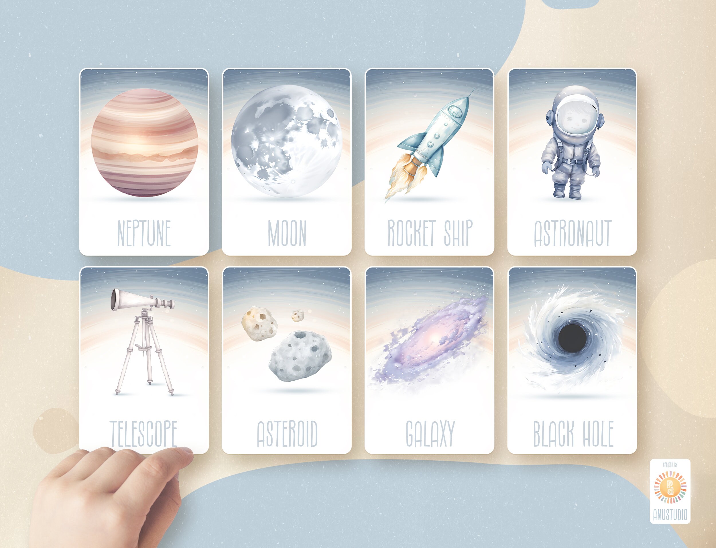 Planets Flashcards for Kids, Montessori Toddler, Solar System Flash ...