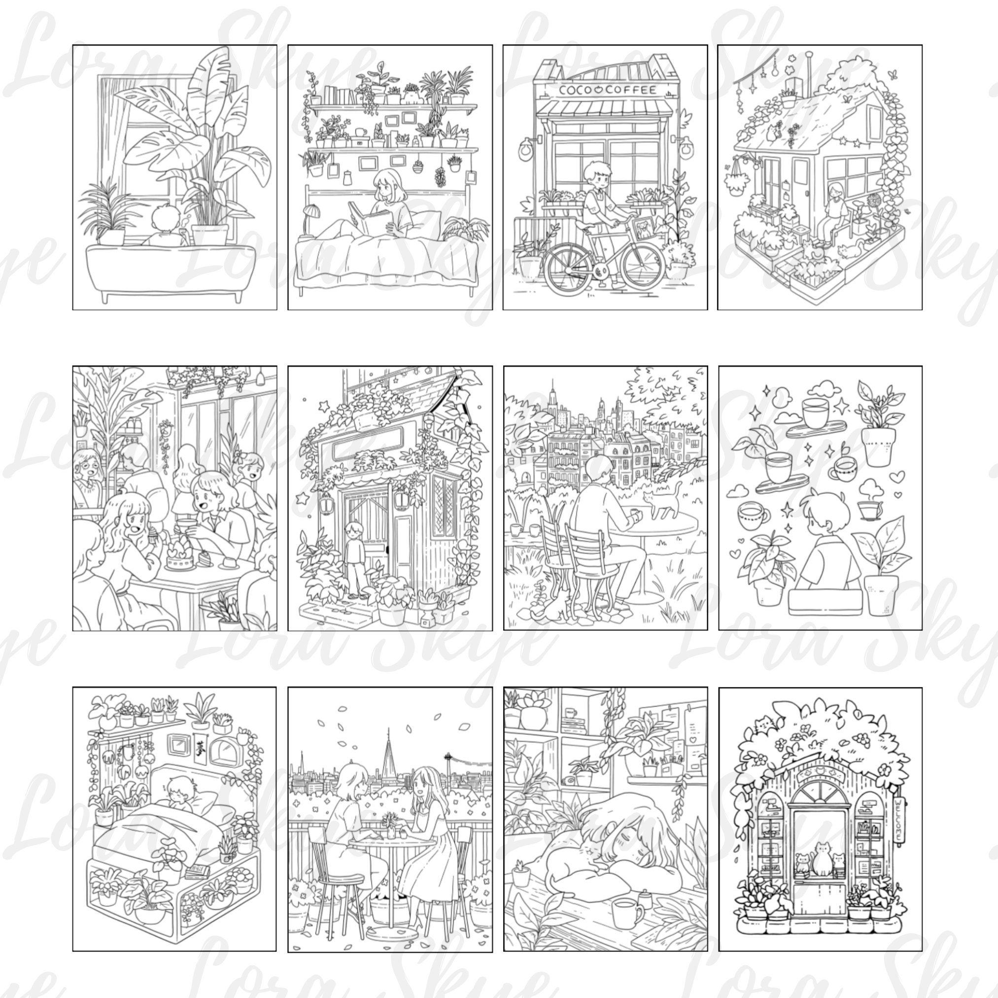 Coffee & Plants: Relaxing Advanced Adult Coloring Book 12 Pages of ...