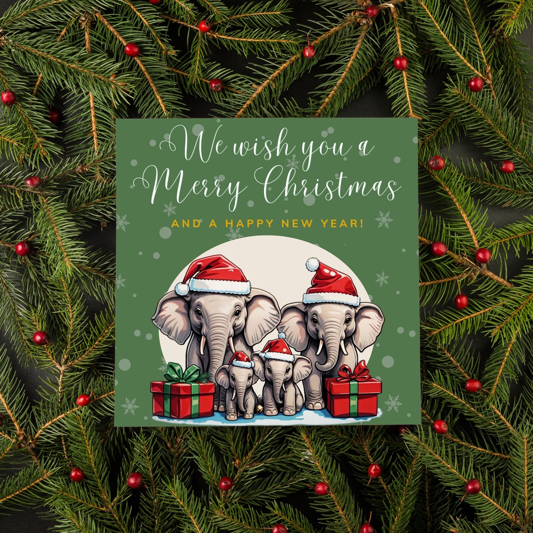 Elephant Christmas Card Merry Christmas Card Christmas Card Merry ...