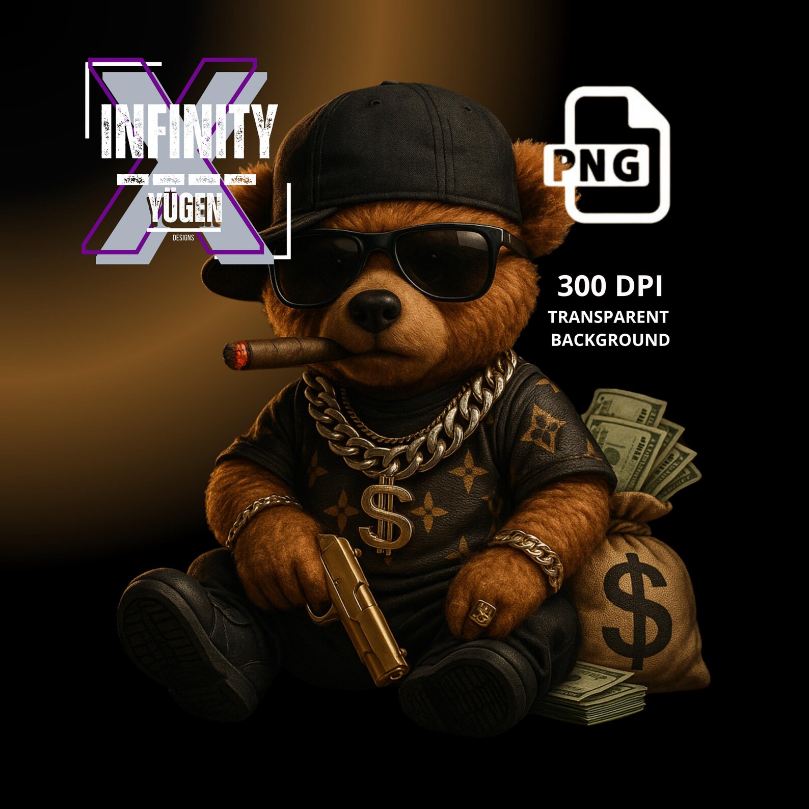 Gangsta Teddy Bear Money Themed, Thug Life Plush Clipart PNG, Funny ...