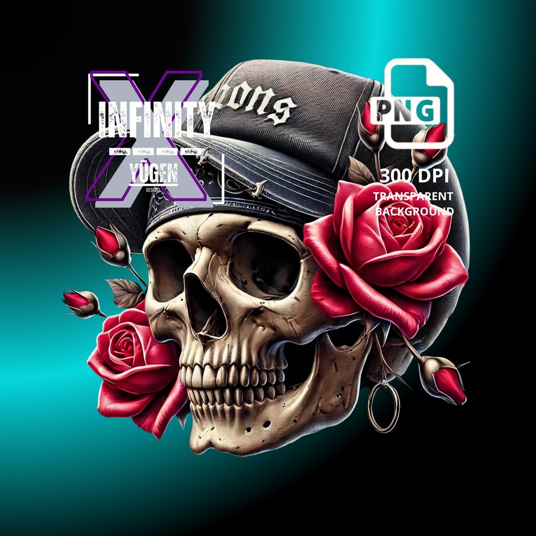 Gangsta Skull With Roses PNG, Skull Sublimation Design, Printable Skull ...