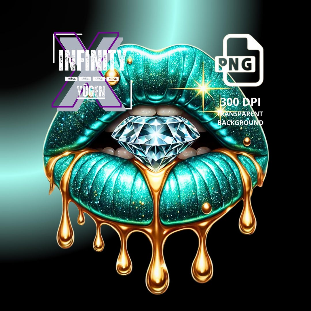 Dripping Lips Diamond Themed Png, Teal and Gold Dripping Money, Retro ...