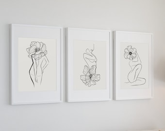 One Line Art Drawing, One Line Art Set of 2 Minimalistic Wall Art ...