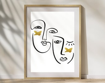 Single Line Face Art Print , Boho Line Art Wall Art , Minimalist Woman ...