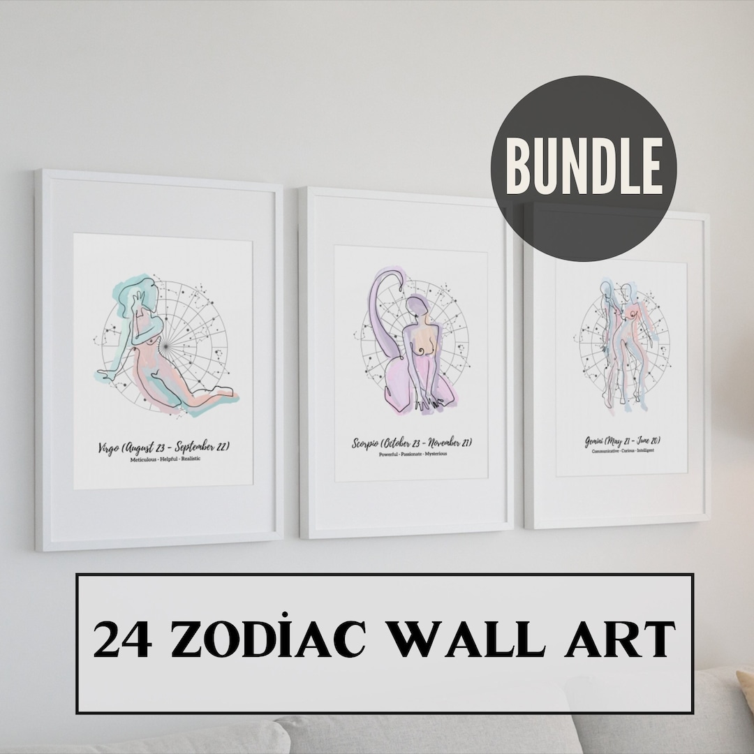 Zodiac Wall Art BUNDLE Poster Set | 24 Print | Zodiac Sign Wall Art Set ...