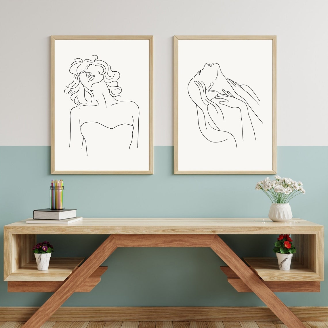 One Line Art Drawing, One Line Art Set of 2 Minimalistic Wall Art ...
