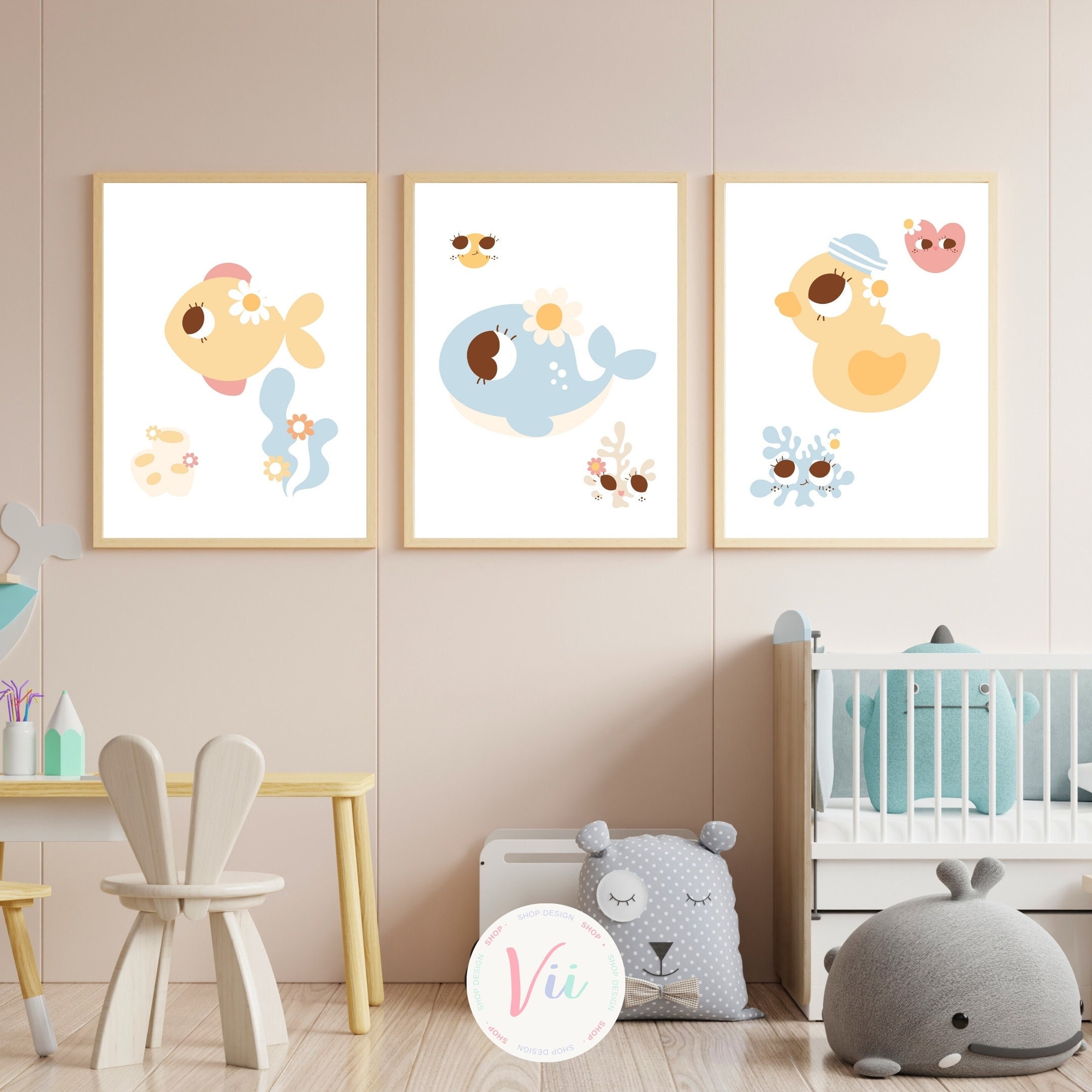 Under the Sea Prints Cute Ocean Animals Nautical Undersea Posters ...