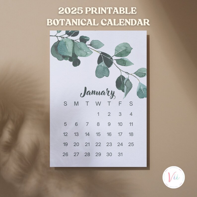 2025 Calendar With Watercolor Leaves | Monthly Calendar | Calendar Sage ...