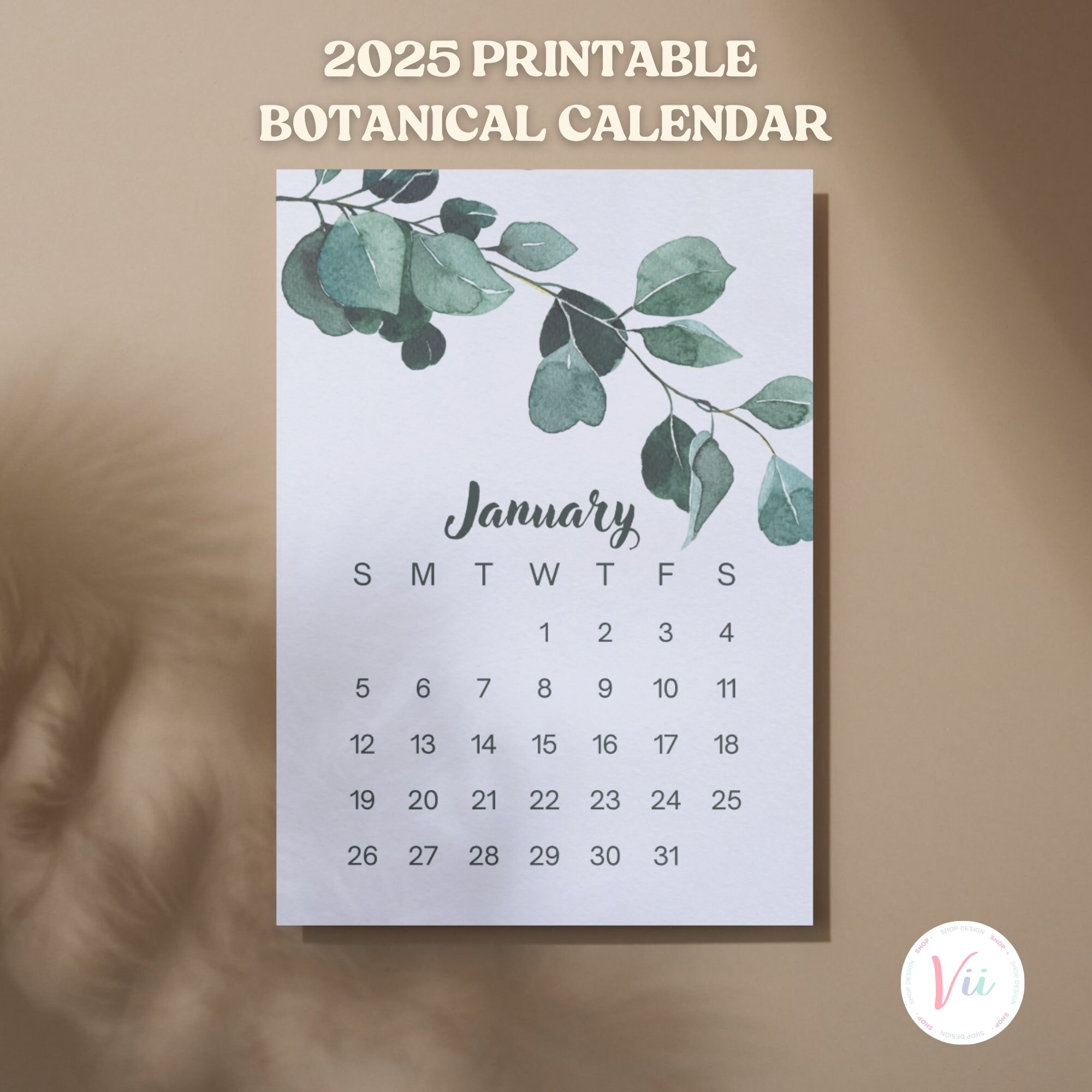 2025 Calendar With Watercolor Leaves | Monthly Calendar | Calendar Sage ...