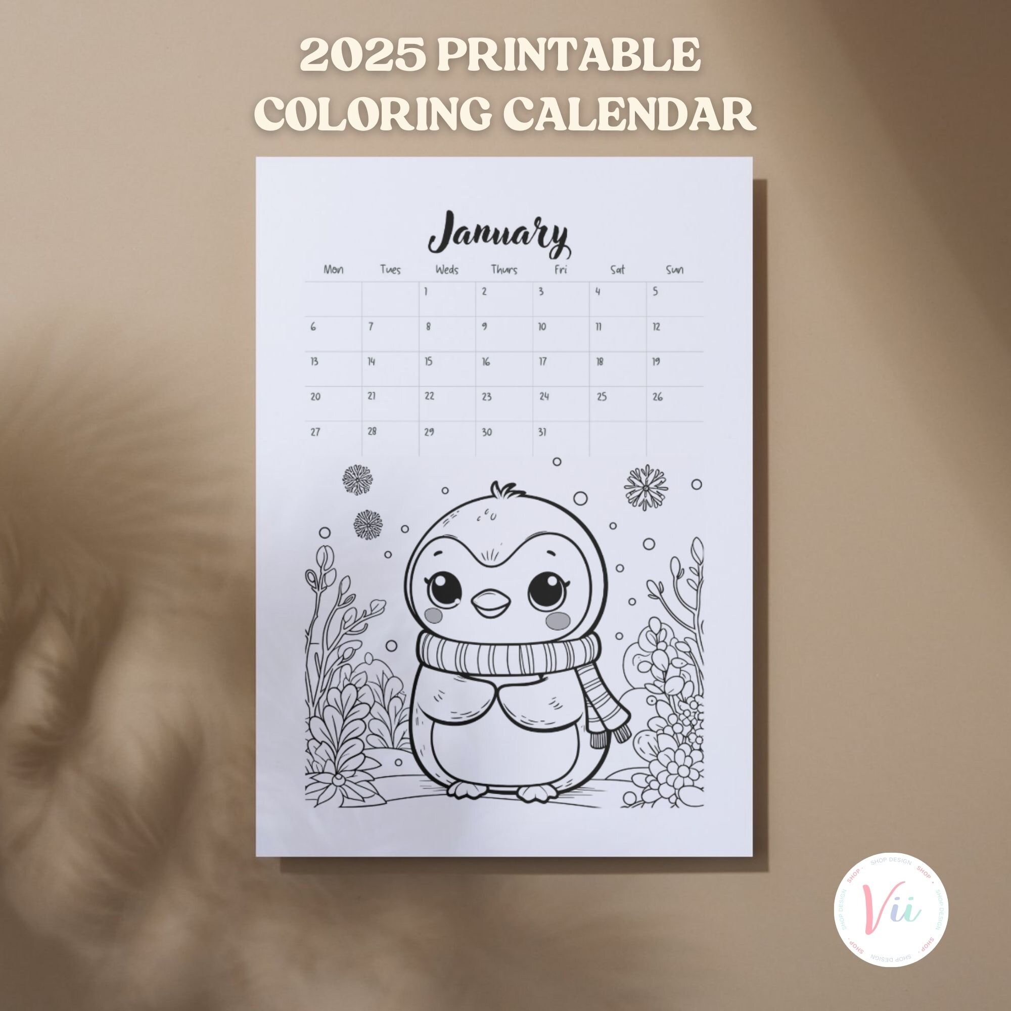 2025 Coloring Calendar | Monthly Wall Calendar for Kids | Classroom ...