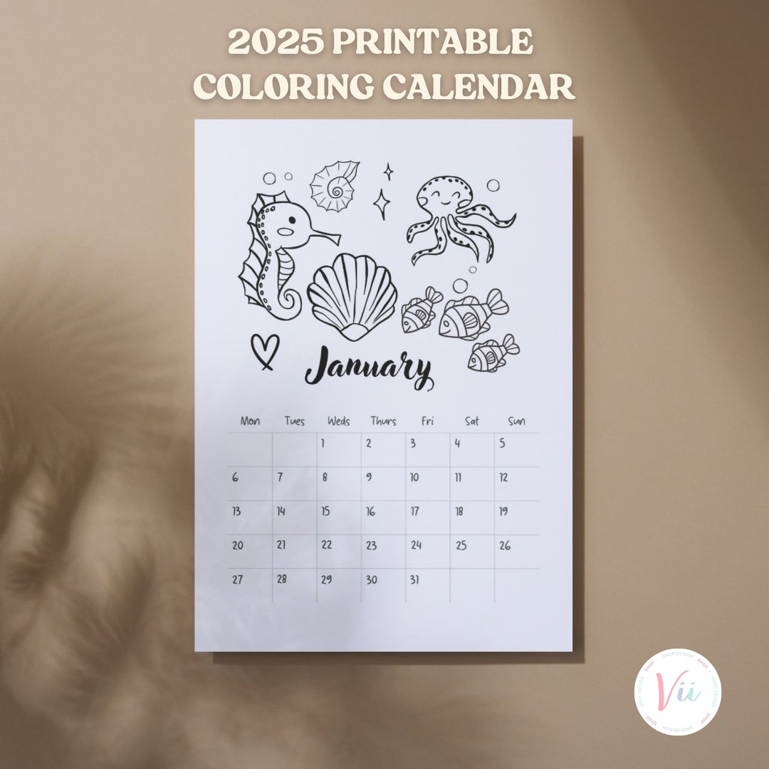 2025 Coloring Calendar | Monthly Wall Calendar for Kids | Classroom ...